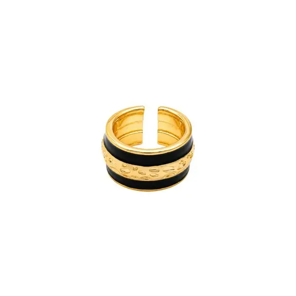 UCHI & SOTO Gold Plated Black Enamel Botanical Detail Ring