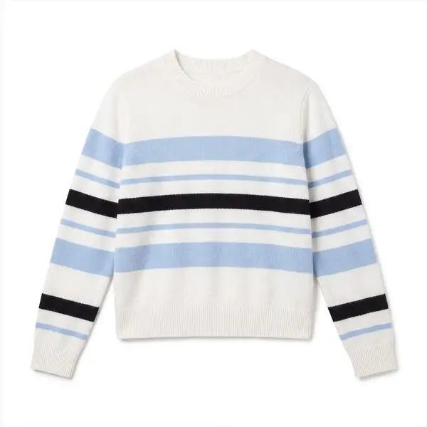 BRODIE CASHMERE Crew Neck Jumper With Beach Embroidery And Stripes