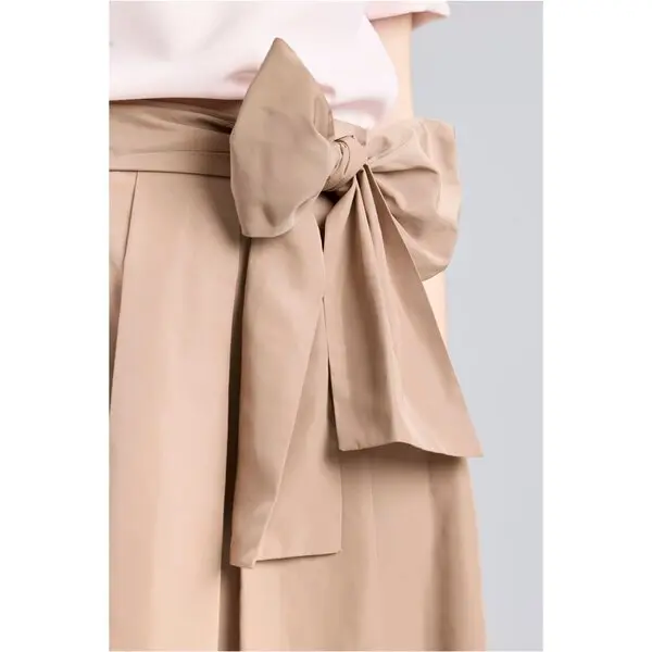 THE EXTREME COLLECTION Taffeta Midi Skirt With Waist Bow - Beige