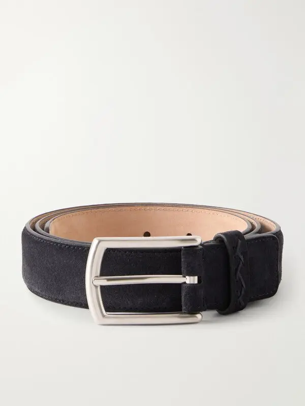 Zegna 3cm Suede Belt With Silver Buckle - Blue