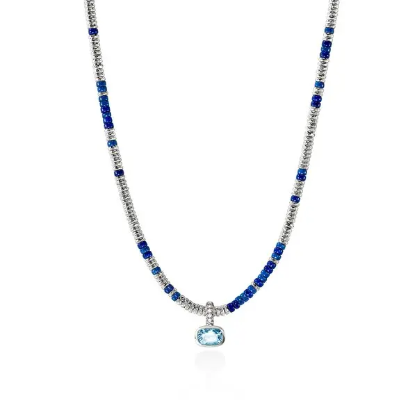 JOHNHARDY Heishi Gem Charm Necklace With Swiss Blue Topaz And Diamonds - Sterling Silver