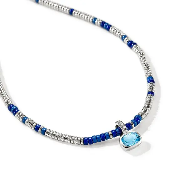 JOHNHARDY Heishi Gem Charm Necklace With Swiss Blue Topaz And Diamonds