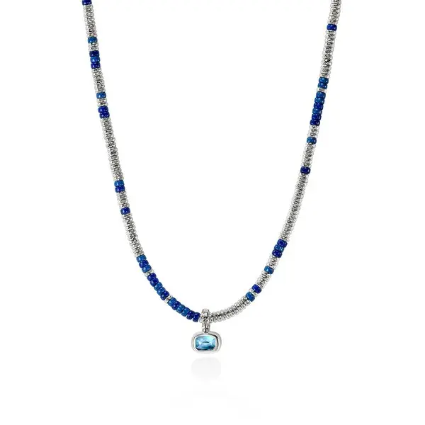 JOHNHARDY Heishi Gem Charm Necklace With Swiss Blue Topaz And Diamonds