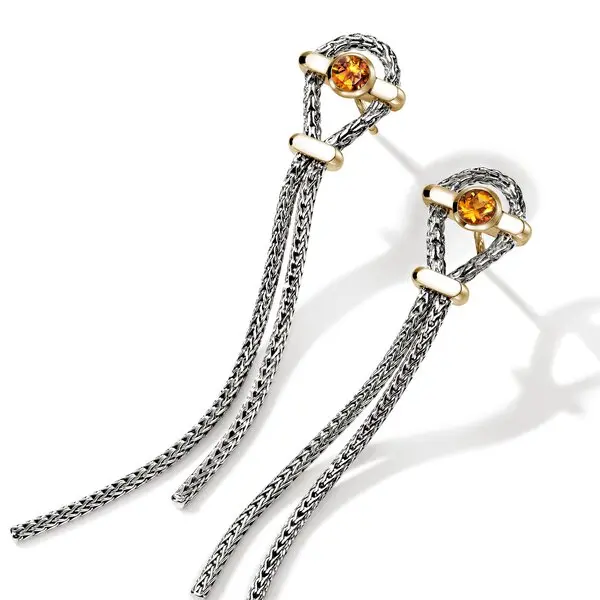 JOHNHARDY Icon Drop Earrings, Gold Orange Citrine