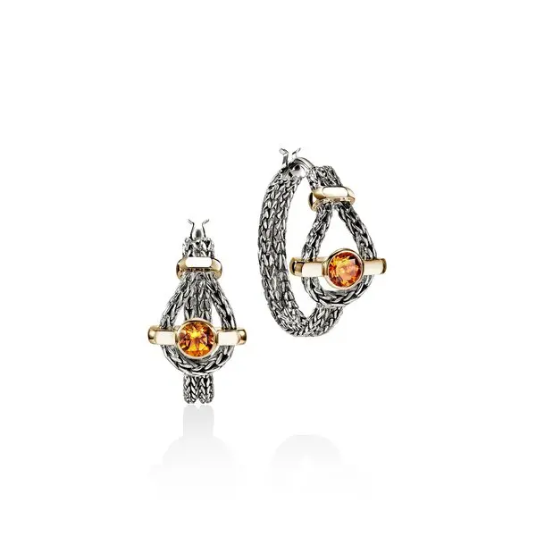 JOHNHARDY Icon Hoop Earrings, Gold Orange Citrine 21mm