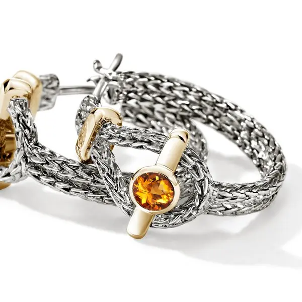 JOHNHARDY Icon Hoop Earrings, Gold Orange Citrine 21mm