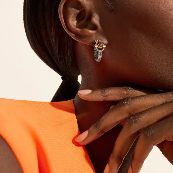 JOHNHARDY Icon Hoop Earrings, Gold Orange Citrine 21mm