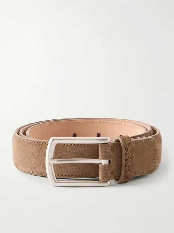 Zegna 3cm Suede Belt With Glazed Silver-tone Buckle - Neutrals