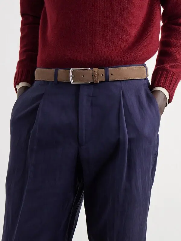 Zegna 3cm Suede Belt With Glazed Silver-tone Buckle - Neutrals