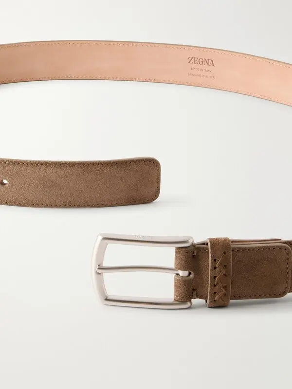 Zegna 3cm Suede Belt With Glazed Silver-tone Buckle - Neutrals