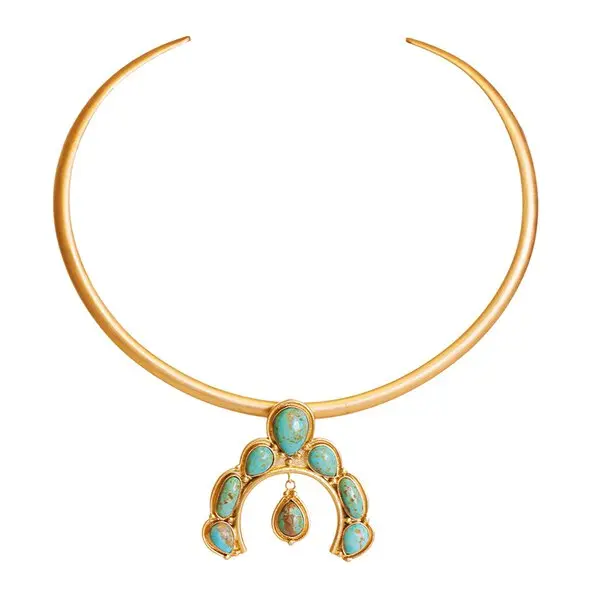 CHRISTINA GREENE Gold / Squash Blossom Pendant In Turquoise - Gold/blue