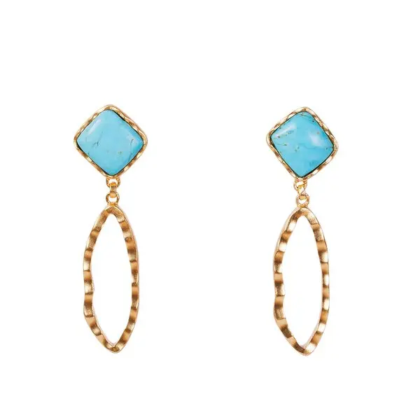 CHRISTINA GREENE Deco Ovate Earring In Turquoise - Gold