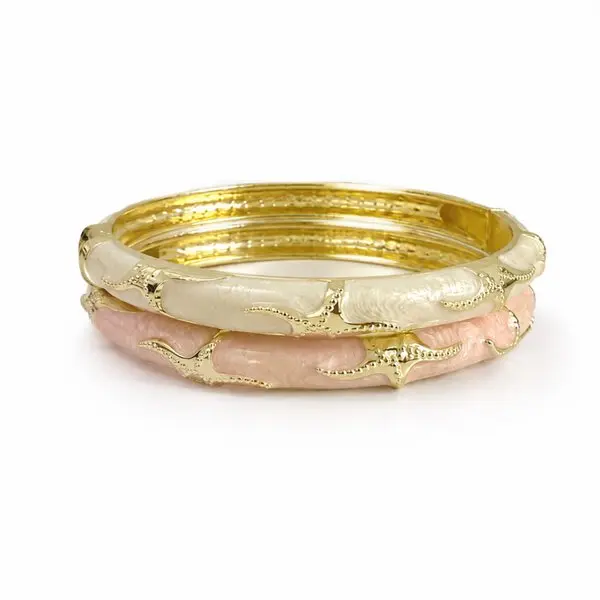 NUVV COLLECTION Pearl Enamel Hinged Bangle Set - White