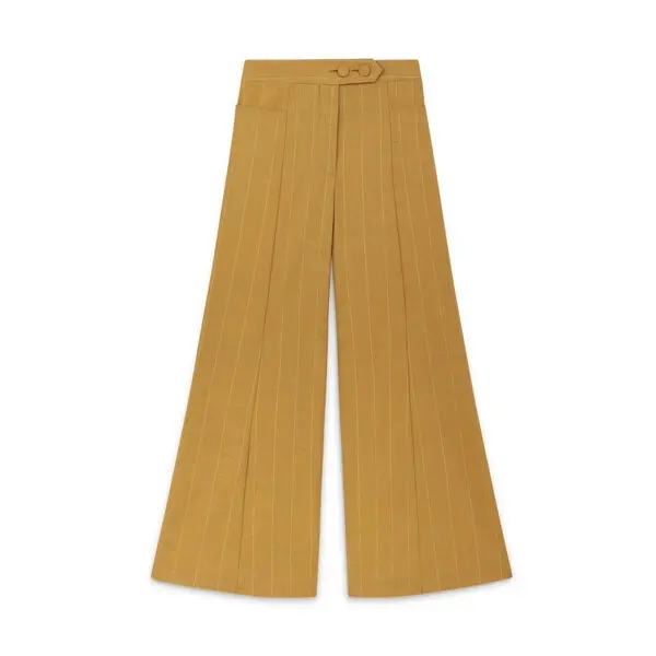 AMANDA THOMPSON COUTURE Mustard Pinstripe Wool Trousers
