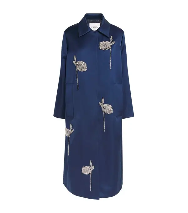 Erdem Embroidered Satin Overcoat