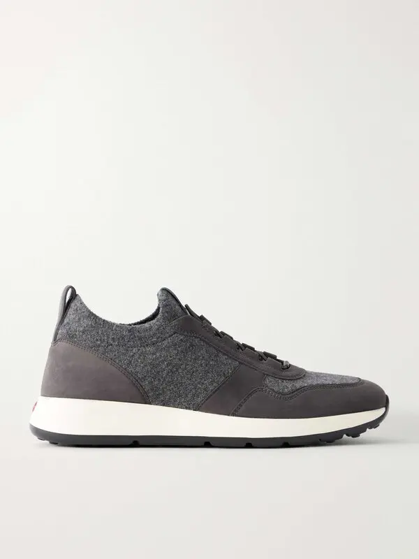 TOD'S Suede-trimmed Wool-knit Sneakers - Dark Gray