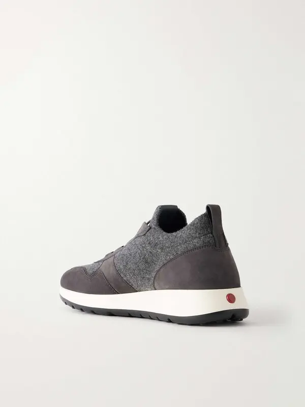 TOD'S Suede-trimmed Wool-knit Sneakers - Dark Gray