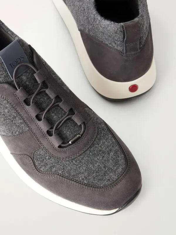 TOD'S Suede-trimmed Wool-knit Sneakers - Dark Gray