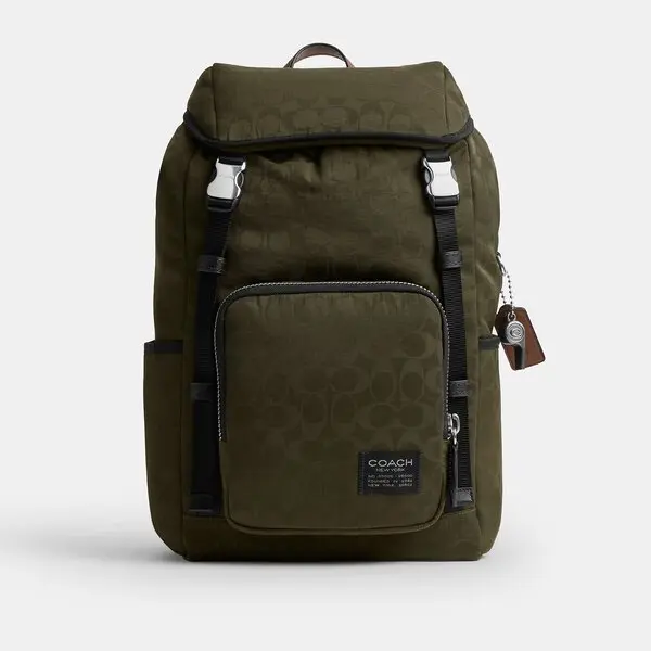 COACH Logan Backpack In Signature Nylon - Dark Moss