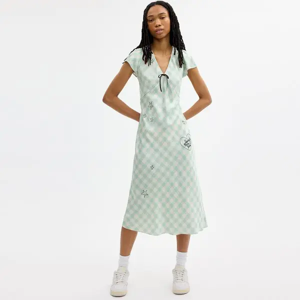 COACH X Brain Dead Embroidered Gingham Midi Dress