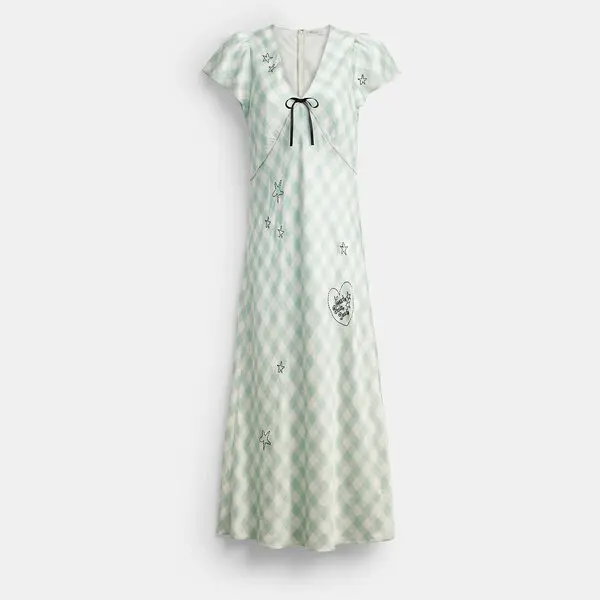 COACH X Brain Dead Embroidered Gingham Midi Dress - Light Green
