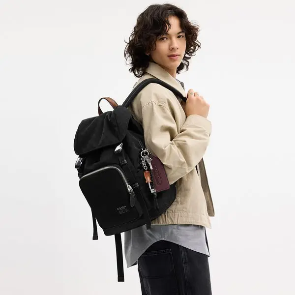 COACH Logan Backpack In Signature Nylon With Charms