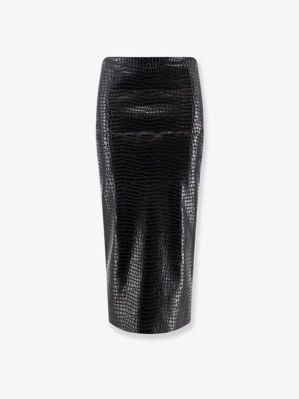 NUDE Faux Leather Embossed Croc Print Midi Skirt