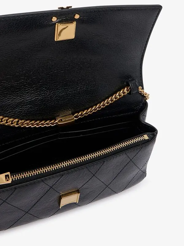 Tory Burch Charlie Quilted Chain Wallet Leather Crossbody Bag - Black