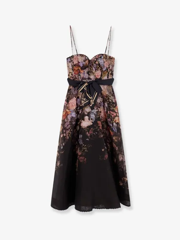 Zimmermann Valiant Corset Picnic Dress With Beaded Trim And Bow Belt - Black