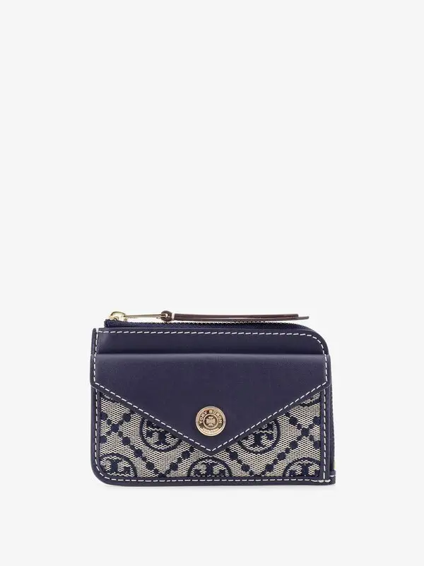 Tory Burch T Monogram Envelope Zip Card Case Wallet - Blue