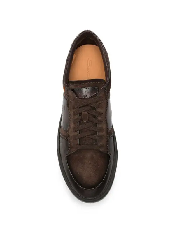 Santoni Suede-panelled Leather Sneakers