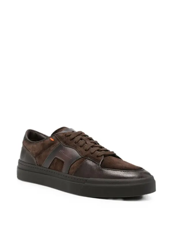 Santoni Suede-panelled Leather Sneakers