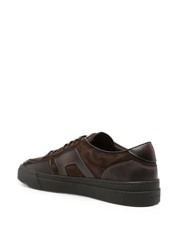 Santoni Suede-panelled Leather Sneakers