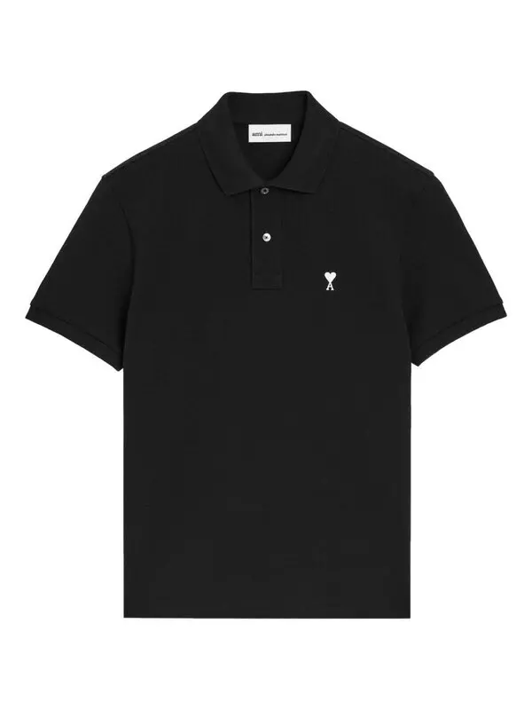 AMI Paris De Coeur Cotton Polo Shirt - Black