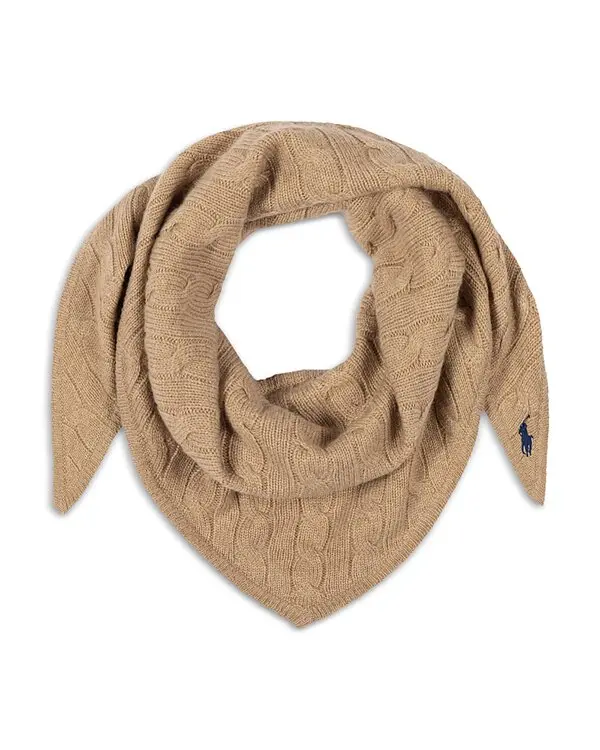 Polo Ralph Lauren Cable Knit Wool & Cashmere Triangle Scarf - Camel