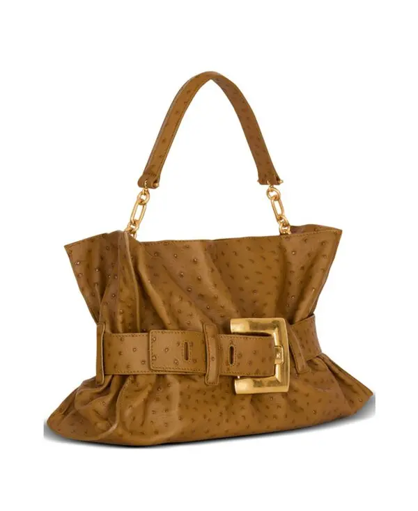 Balmain Medium Anthem Bag In Embossed Calfskin - Brown