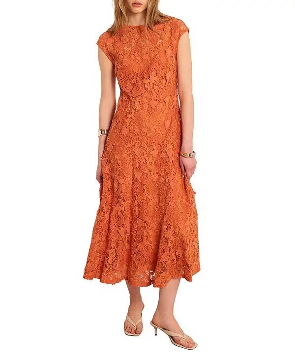 Mint Velvet Sleeveless Applique Lace Midi Dress - Orange