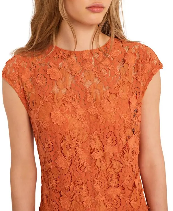 Mint Velvet Sleeveless Applique Lace Midi Dress - Orange