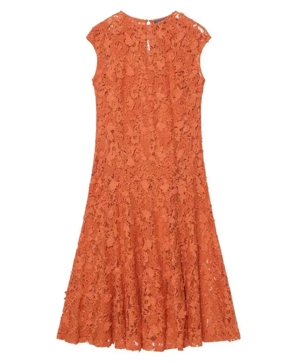 Mint Velvet Sleeveless Applique Lace Midi Dress - Orange