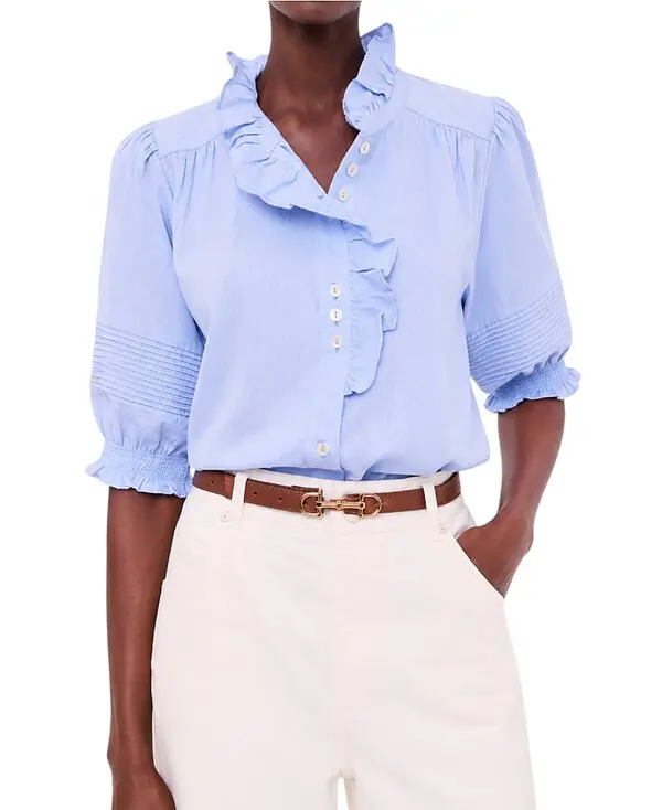 Mint Velvet Cotton Chambray Ruffle Blouse