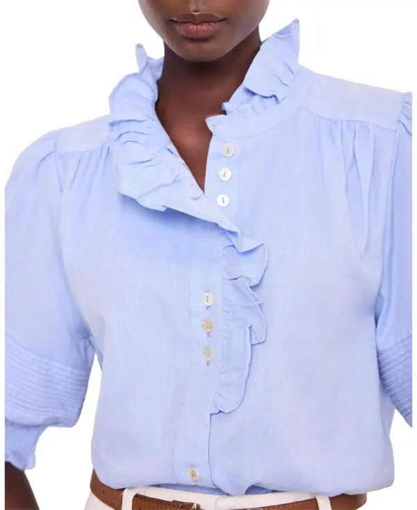 Mint Velvet Cotton Chambray Ruffle Blouse