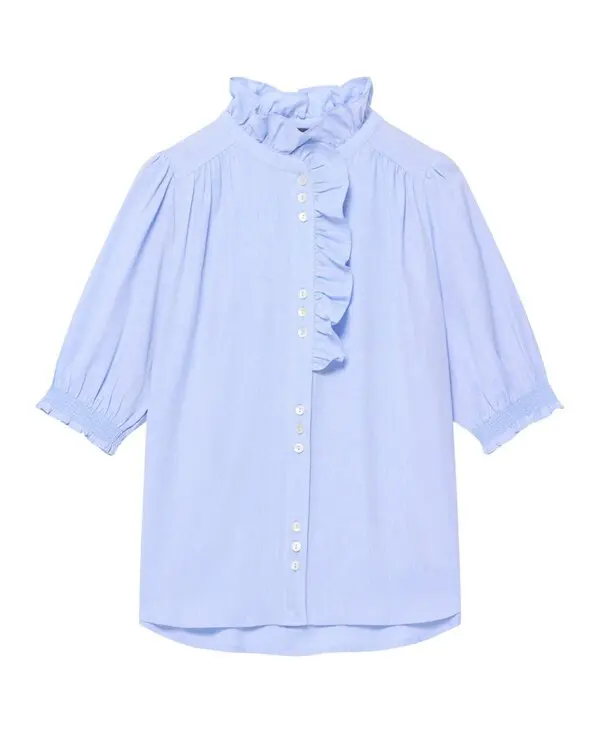 Mint Velvet Cotton Chambray Ruffle Blouse