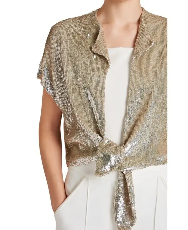 TEMPERLEY LONDON Cropped Sequin Jacket With Tie Waist - Silver