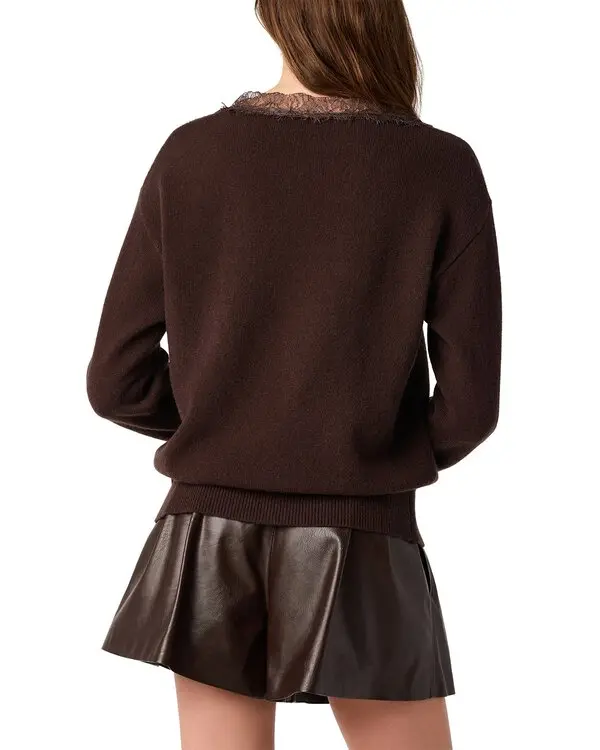 Astr The Label Wool V-neck Sweater With Lace Trim - Brown