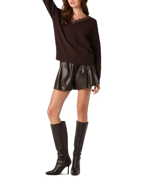 Astr The Label Wool V-neck Sweater With Lace Trim - Brown