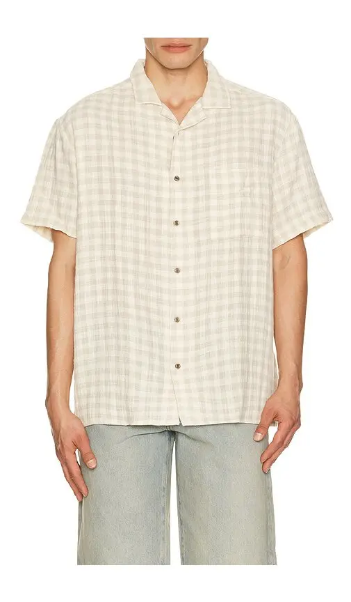 DUVIN DESIGN Textured Cotton Button Up Shirt In Brown