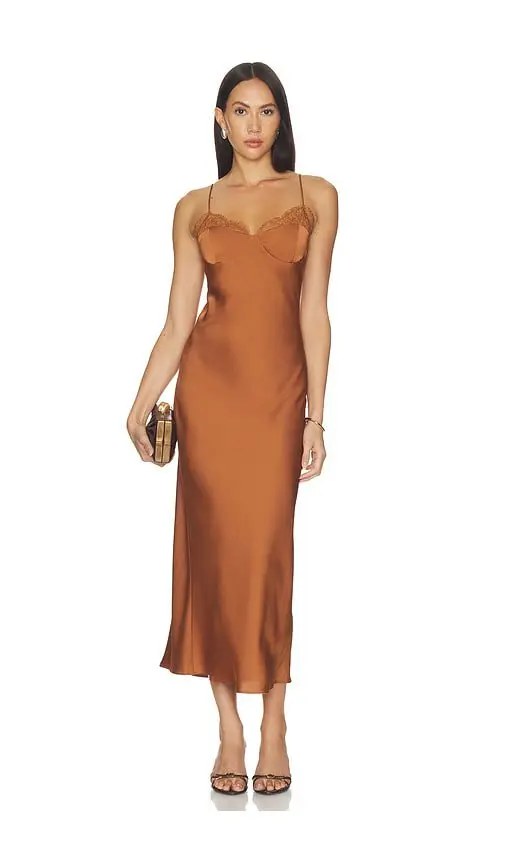 ELODIE THE LABEL Nocturne Satin Slip Dress With Lace Trims