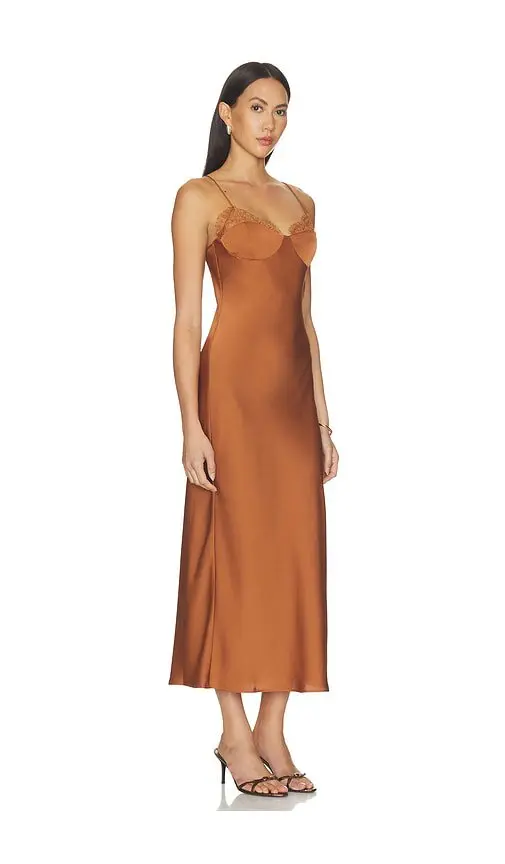 ELODIE THE LABEL Nocturne Satin Slip Dress With Lace Trims