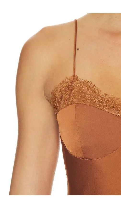 ELODIE THE LABEL Nocturne Satin Slip Dress With Lace Trims