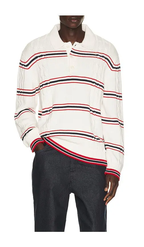 Tommy Hilfiger Stripe Cable Knit Polo In White